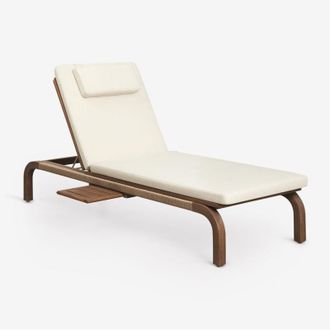 Sklum Verstellbare Liege aus Akazienholz mit Dubai-Kissen Gardenia Wei&szlig; Akazienbraun dunkel