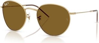 Ray-Ban Round Reverse Sonnenbrillen Arista Gold Fassung Braun Glas Polarisiert 53-21