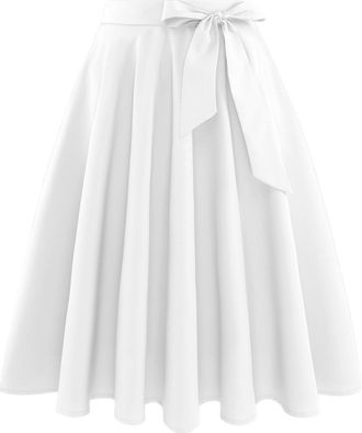 Bbonlinedress Trachtenrock Damen Knielang R&ouml;cke Vintage Rockabilly Oktoberfest Rock Basic Vielseitige Casual Tellerrock Hohe Taille Freizeitrock White 2XL