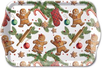 Ambiente Tablett Serviertablett Dekotablett klein 13x21 cm Lebkuchen Zweige Weihnachtsmotiv Serie Gingerbread Cookies