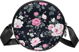 Generic Sac &agrave; bandouli&egrave;re rond pour femme, motif floral artistique, petit sac &agrave; dos &agrave; bandouli&egrave;re avec fermeture &eacute;clair, bretelles r&eacute;glables, sac &agrave; main rond 