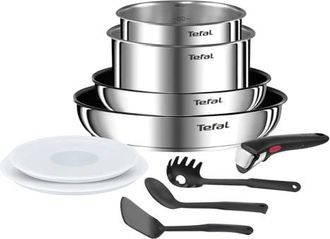 T-fal Ingenio Batterie de cuisine 10 pcs, Poêles, Casseroles, Couvercles hermétiques, Poignée amovible, Induction, Acier inoxydable, Empilable, Antiadhésif,