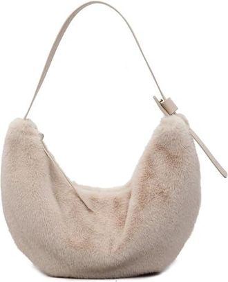 Generic Sac &agrave; main en forme de croissant en peluche pour femme - Automne et hiver - Grande capacit&eacute; - Pour voyage, shopping, usage quotidien, kaki, 13*7.48*2.