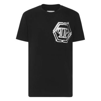 Philipp Plein Homme, Tops, Noir, Taille: 4XL T-Shirt Col Rond MC PP Glass