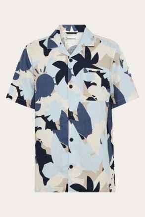 Knowledge Cotton Apparel Herren vegan Shirt Kurzarm Relaxed Print Blau