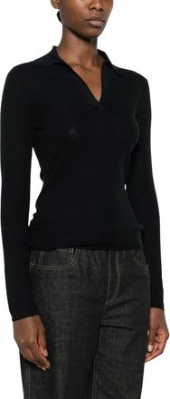 Max Mara Femme, Pulls, Noir, Taille: 38 FR Pull en maille c&ocirc;tel&eacute;e &agrave; col en V