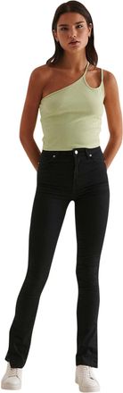NA-KD Damen Skinny seitlichem Schlitz Jeans, Schwarz, 40
