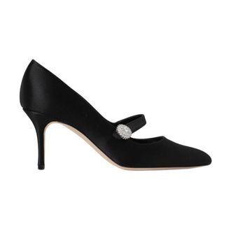 Manolo Blahnik Femme, Chaussures, Noir, Taille: 38 EU Cristal Satin Mary Jane Escarpins