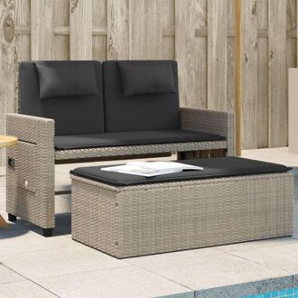 vidaXL Gartenbank Verstellbar mit Kissen Hellgrau Poly Rattan - Vidaxl