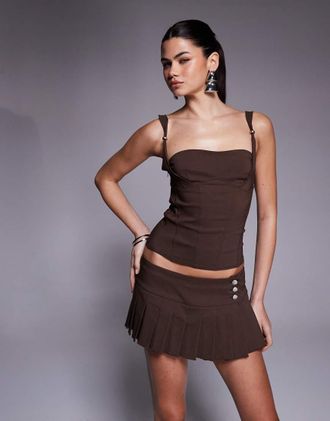 I.AM.GIA Remini - Mini jupe-short densemble boutonn&eacute;e &agrave; plis - Marron-Brown