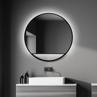 Talos Black Hole Light runder Badspiegel &Oslash; 80 cm - Wandspiegel in matt schwarz - Badezimmerspiegel mit hochwertigem Aluminiumrahmen - Spiegel mit indirekter