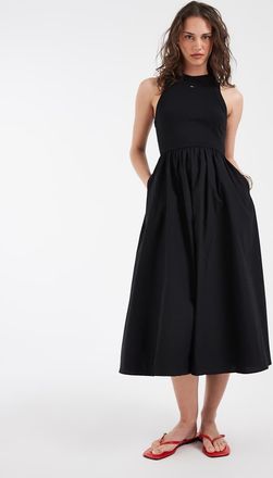 Tommy Jeans Geripptes Minikleid aus Popeline in Schwarz