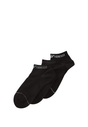 Emporio Armani Herrensocken mit verl&auml;ngertem Logo, Schwarz, Gr&ouml;&szlig;e S/M, 3er-Pack, Schwarz, S