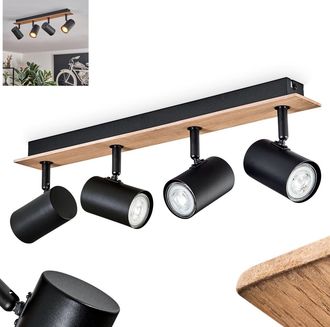 HOFSTEIN Deckenleuchte Guardais, Deckenlampe aus Metall/MDF in Schwarz/Braun/Holzoptik, Leuchte im modernen Retro/Vintage-Design mit verstellbaren Schirmen, 4 