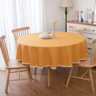 Insun Tischdecke Runden mit Spitze Rand Baumwolle Leinen Tischwäsche Dekorative Staubdichte Tischtuch Abwaschbar Orange 160cm Durchmesser