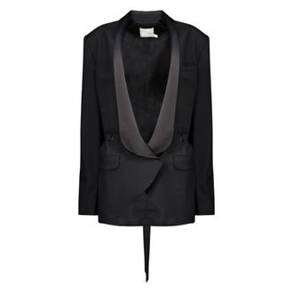 CHRISTOPHER ESBER Blazer en Laine &agrave; Revers Contrastants Smoking - Femme - Vestes - Noir - Taille: 34 FR