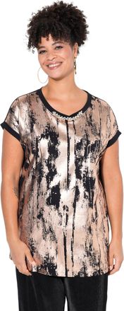 Miamoda Damen gro&szlig;e Gr&ouml;&szlig;en &Uuml;bergr&ouml;&szlig;en Plus Size T-Shirt, Golddruck, Kette am Ausschnitt schwarz 48 839262100-48