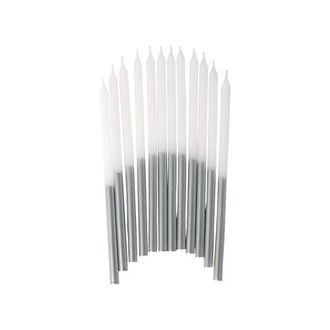 Talking Tables Geburtstagskerzen mit Halter, 12 St&uuml;ck, Wei&szlig; und Silber, 12 cm, Kuchendekorationen f&uuml;r Geburtstag, Hochzeit, Jahrestag