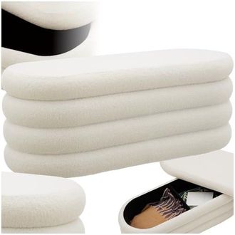 TecTake Banc de Rangement Bout de lit Coffre Bouclette 110x45x42cm Banc Entree Pouf Chambre Dressing Chambre Adulte Repose Pied Tabouret Coiffeuse Meuble Salo