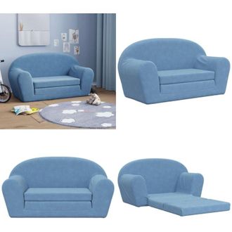 vidaXL Kinder-Schlafsofa 2-Sitzer Blau Weicher Pl&uuml;sch - Kinder Couch - Kinder Sofa - Schlafsofa - Kuschelbett - Spielplatz - Home & Living