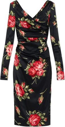 Dolce & Gabbana Femme, Robes, Noir, Taille: 42 FR Robe Midi Florale en Satin