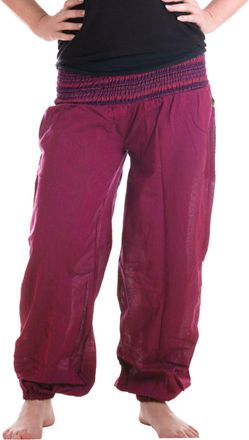 vishes Alternative Bekleidung - Sommer Chino Haremshose aus Baumwolle mit super elastischem Bund - handgewebt blaurosa