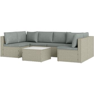 OUTSUNNY Ensemble salon de jardin modulable 6 personnes avec table basse r&eacute;sine tress&eacute;e effet rotin gris