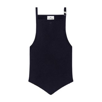 Courr&egrave;ges Spitzer Schnallen-Rippstrick-Top - - Tops - Damen - Schwarzk - M
