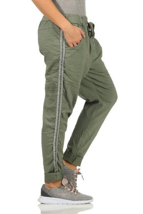 Mississhop Jogginghose Damen Hose Baumwollhose mit Seitlichen Silberstreifen M.348