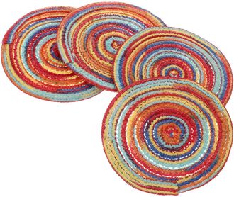 SOLUSTRE 4 Stück Runde Baumwoll Bowl Mats Geflochtene Tischsets Hitzebeständige rutschfeste Platzdeckchen für Esstisch Schützende Home Placemats Rot