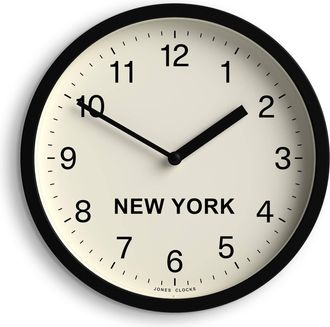 Jones Clocks New York Time Zone wanduhr | Kleine Moderne runde Uhr | 20cm | Schwarz | Leicht lesbare Zahlen | Ideal für küchen, homeoffices und gemeinsam genutzte 