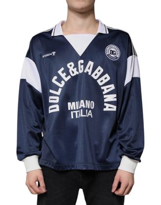 Dolce & Gabbana Mens Blue White Milano Long Sleeve Jersey T-Shirt And Polyester
