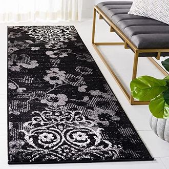 Safavieh Modern Teppich für Wohnzimmer, Esszimmer, Schlafzimmer - Adirondack Collection, Kurzer Flor, Schwarz und Silber, 76 X 244 cm
