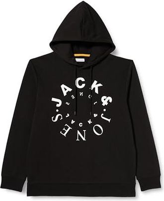 Jack & Jones Jjwarrior Sweat à Capuche Ub Sweatshirt, Noir/imprimé : Grand, S Homme