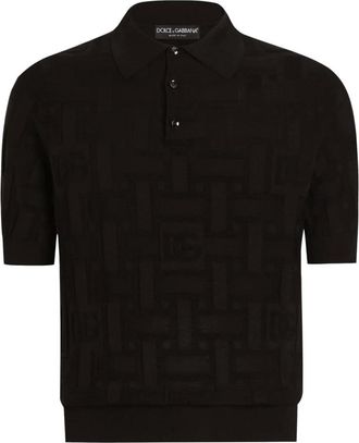 Dolce & Gabbana Homme, Tops, Noir, Taille: L Polo en maille avec monogramme DG en relief