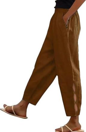 Generic Pantalon d&eacute;t&eacute; 3/4 en mousseline pour femme - Pantalon d&eacute;t&eacute; l&eacute;ger - Pantalon d&eacute;t&eacute; 7/8 avec poches - Pantacourt stretch - Pantalon &agrave; enfiler - Pantalon 