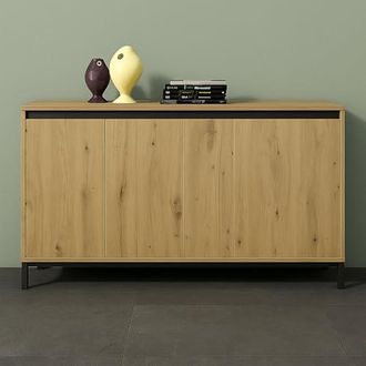 Dmora Kommode Dodoma, Wohnzimmerbuffet, Wohnzimmer-Sideboard, Moderne K&uuml;chen-Speisekammer, Made in Italy, 138x40h90 cm, Gl&auml;nzendes Wei&szlig; und Anthrazit