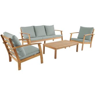 Sweeek Salon de jardin USHUAIA 5 places vert de gris en bois dacacia. un canap&eacute;. une table. deux fauteuils