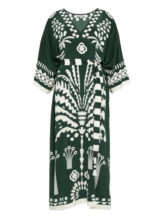 Eres Holi V-neck printed kaftan - Gr&uuml;n