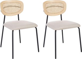 Beliani Esszimmerstuhl 2er Set Rattan nat&uuml;rlich Wiener-Geflecht Stoffbezug beige Mayetta