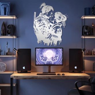 Generic Wanddeko aus Metall, Japanisches Romantisches Liebespaar, japanische Dekoration, Frauensilhouette zum Aufh&auml;ngen f&uuml;r Wohnzimmer (Silber, 39x49|100x124 