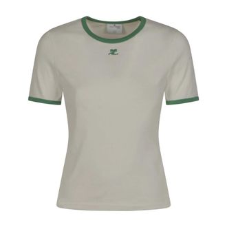 Courr&egrave;ges Signature Kontrast T-Shirt - - Tops - Damen - Beige - S