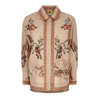 Farm Rio Bird Poetry Hemd mit Kragen und Knopfleiste - - Blouses & Shirts - Damen - Beige - S