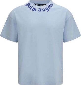 Palm Angels Homme, Tops, Bleu, Taille: M The Neck Logo Cotton T-shirt