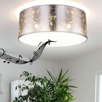 Globo Lighting Deckenlampe mit Bluetooth Lautsprecher 40 cm Schlafzimmerlampe silber Deckenlampe Wohnzimmer, Fernbedienung dimmbar, 3x RGB LED 8,5W 806Lm warmwei&szlig;, H