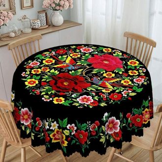 Generic Mexikanische Tischdecke mit Blumenmuster f&uuml;r den Esstisch, rechteckig und rund, mit gewelltem Rand, farbenfrohes Tischdeckenmuster im mexikanischen St