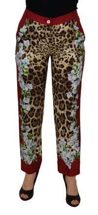 Dolce & Gabbana Womens Leopard Floral Printed Silk Trousers Multicolor