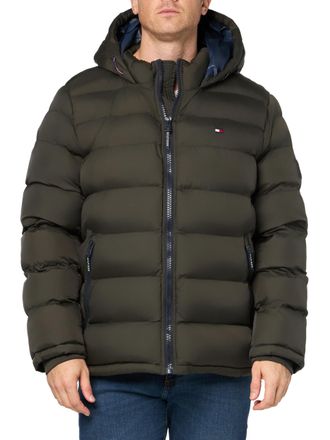 Tommy Hilfiger Herren Puffer Jacke mit Kapuze Daunenalternativer Mantel, Oliv/Blatt f&uuml;r Mich (Leaf It to Me), XL