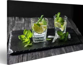 Islandburner Bild auf Leinwand Zwei Gläser Mojito Cocktail Auf Einem Schwarzen Schiefertafel Mit Kopie Platz Für Text Wandbild Poster Kunstdruck Bilder