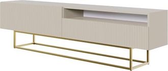 Selsey TV Schrank Board Sideboard Fernsehtisch Fernsehschrank 175 cm Goldene Beine Mit Offenem Fach Gefr&auml;ste Front Graubeige Veldio